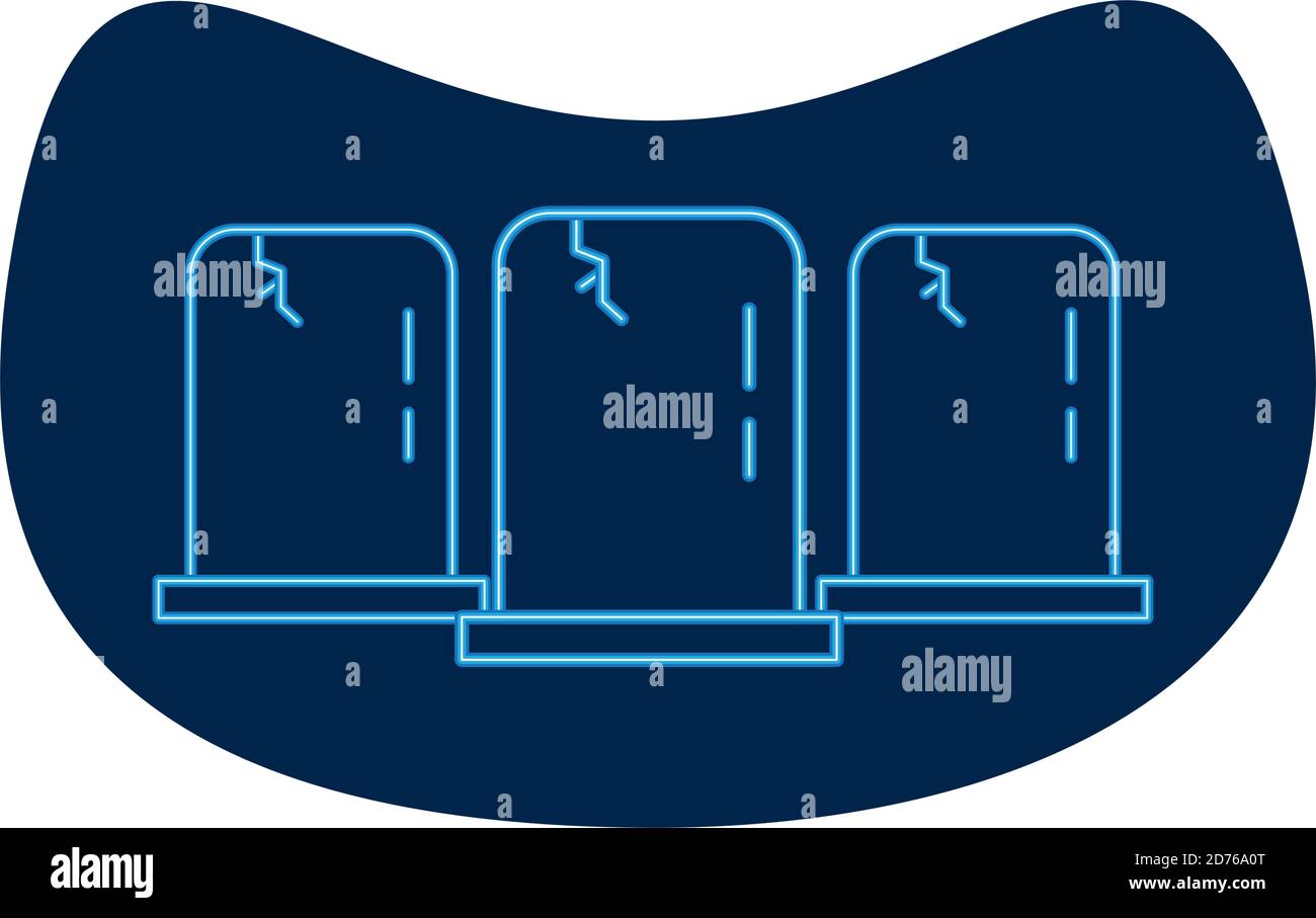cimitero tombe icone stile neon disegno vettoriale illustrazione ...