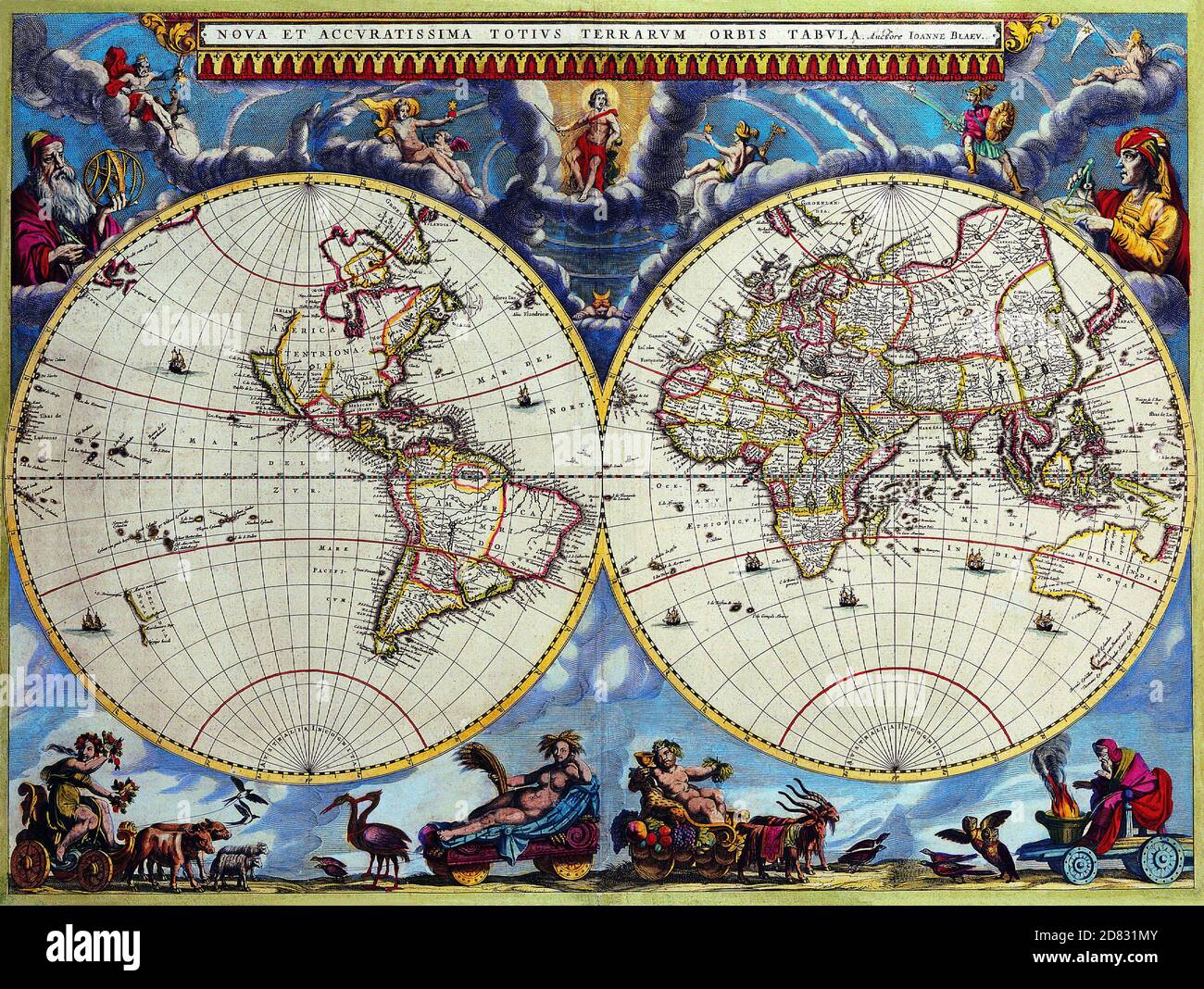 Mappe antiche del mondo doppio emisfero Mappa Joan Blaeu c 1662 Foto ...