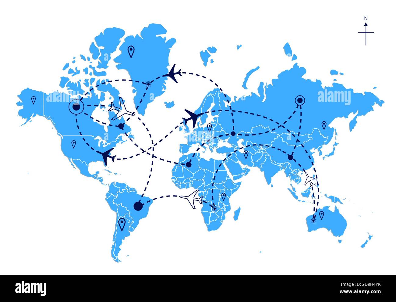 Aereo aereo percorsi di volo Mappa e mappa del mondo Foto stock - Alamy