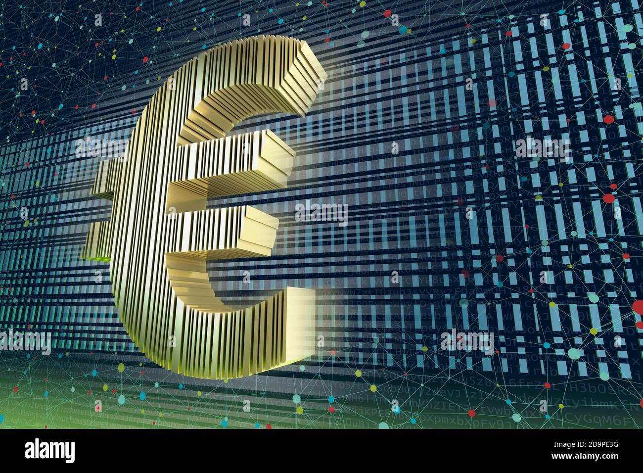 Il simbolo dell'euro color oro simboleggia l'euro digitale contro a ...