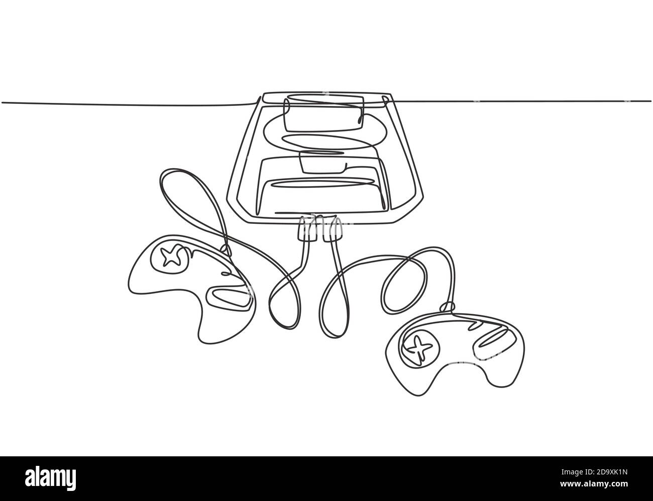 Un disegno a linea singola di una vecchia console retro classica ...