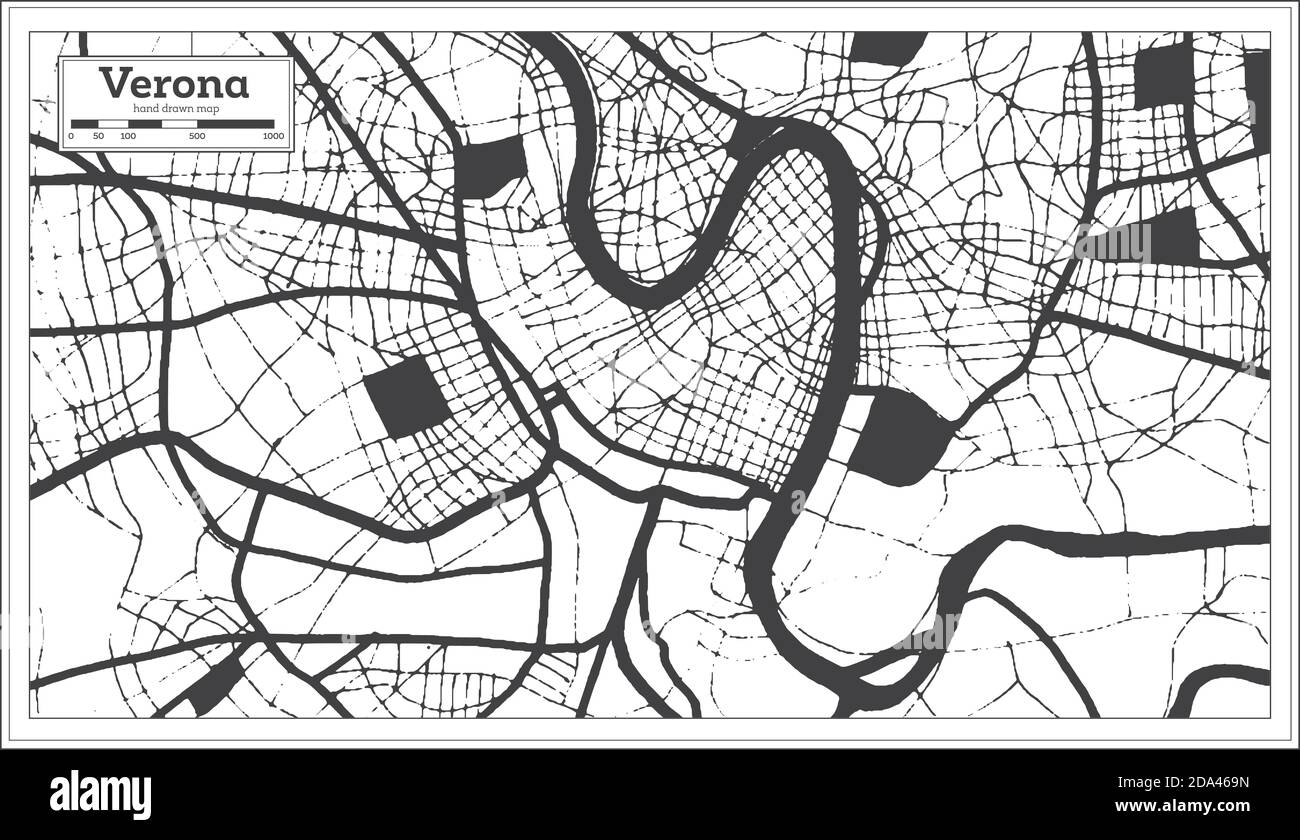 Mappa della città di Verona in bianco e nero in stile retro. Mappa di ...