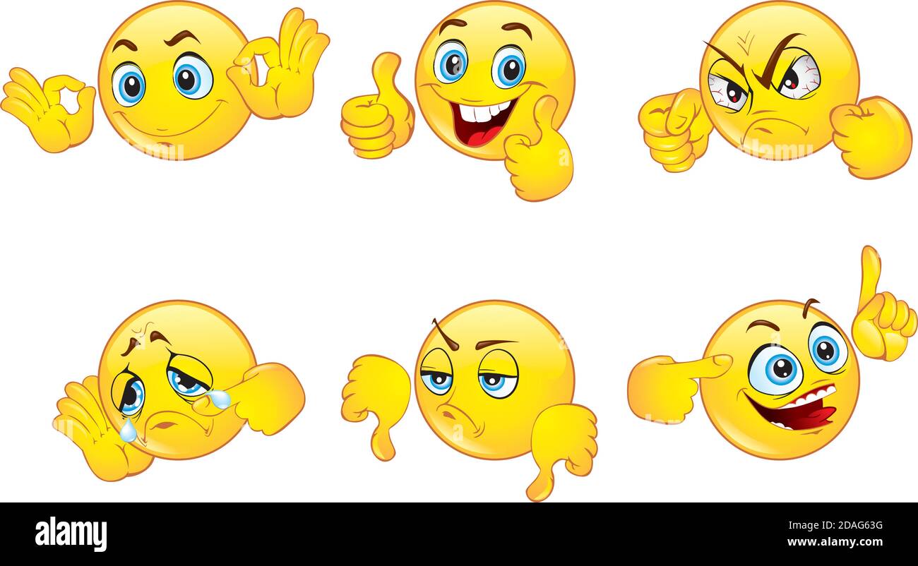 Faccina sorridente o emoticon insieme vettoriale con espressioni ...