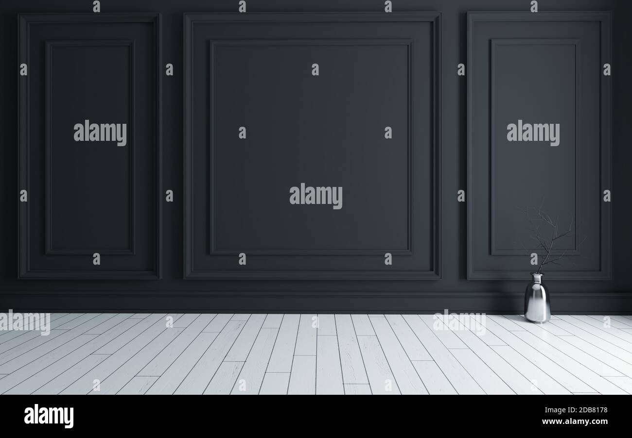 Camera vuota con pareti moderne classiche triple, vaso metallico ...