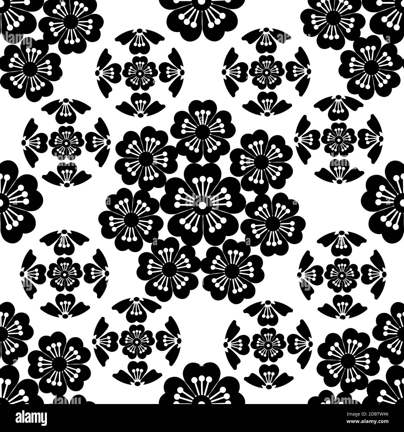 Il fiore Sakura nero stilizzato senza cuciture , simbologia giapponese ...