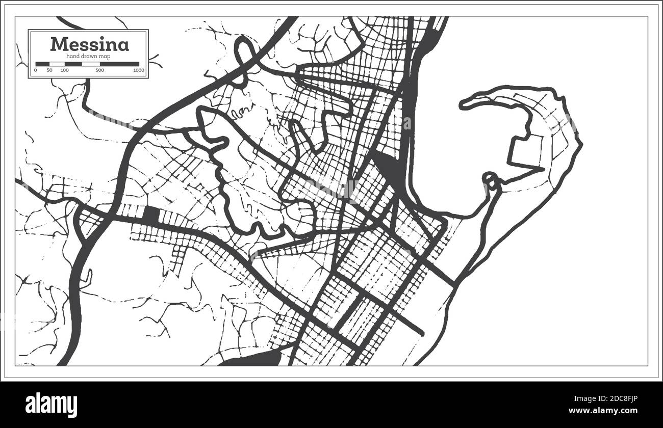Messina Mappa della città in bianco e nero in stile retro. Mappa di ...