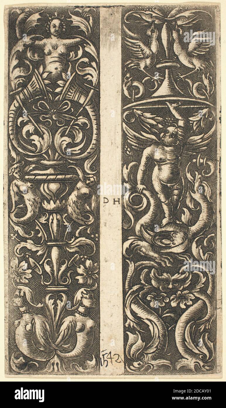 Daniel Hopfer, (artista), tedesco, c.. 1470 - 1536, Ornament con Sirene ...