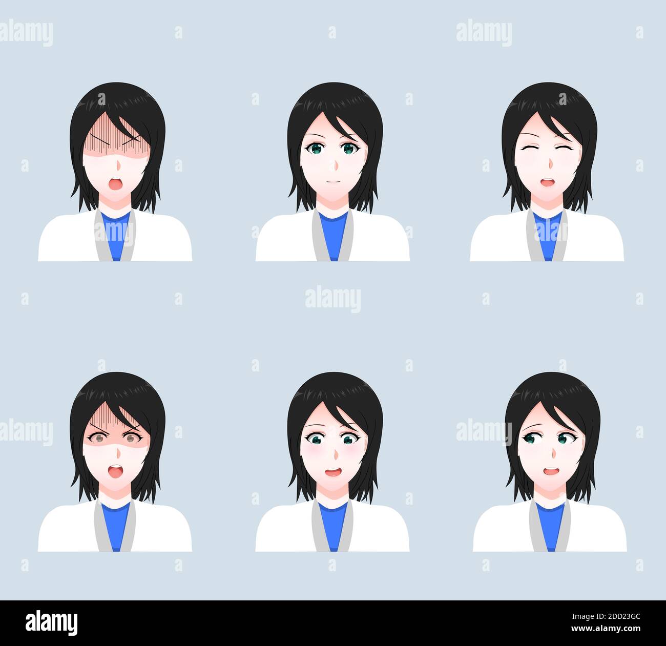 Cartoon volto di una donna dottore. Un insieme di ragazze di medici con ...