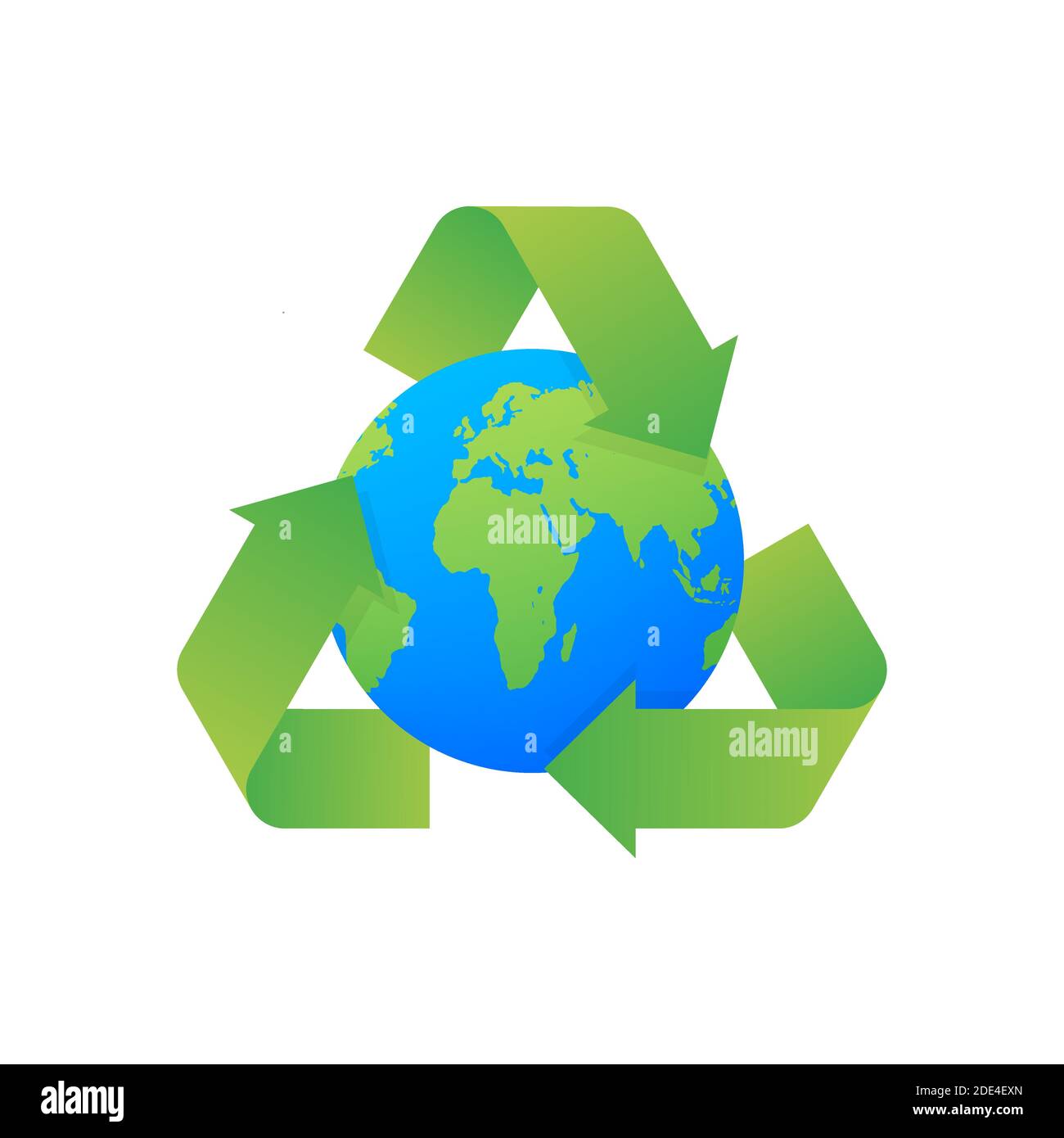 Simbolo riciclaggio. Disegno vettoriale globo terrestre verde. Ambiente ...