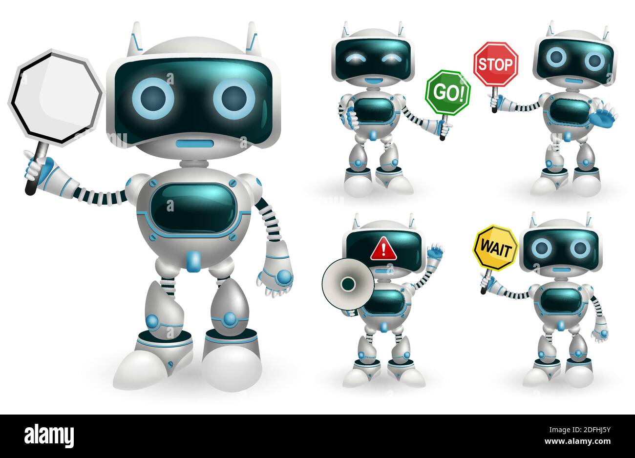 Set di vettori di caratteri robot. Personaggi robotici che mostrano un ...