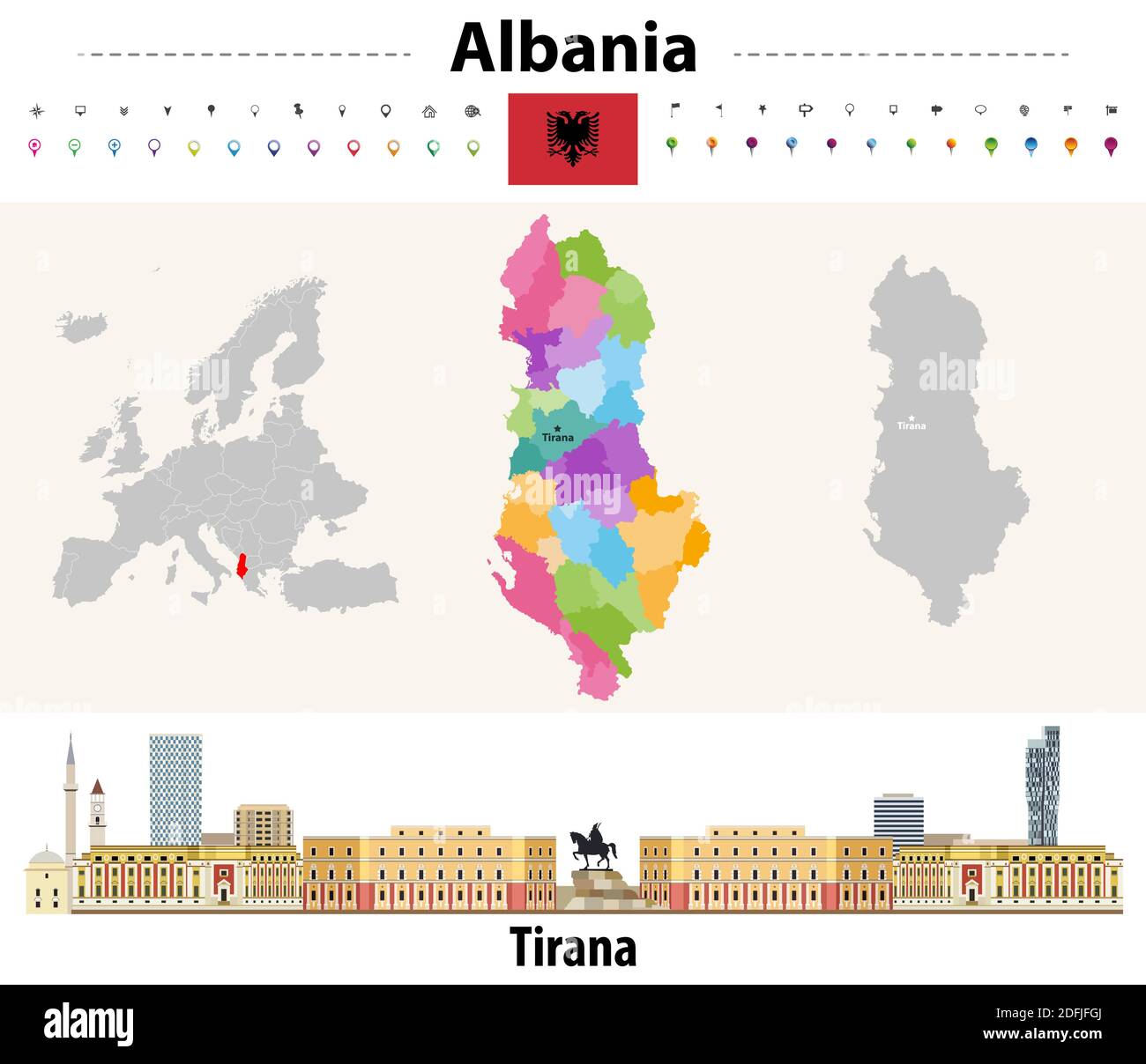 Mapa de las divisiones administrativas de albania Immagini Vettoriali ...