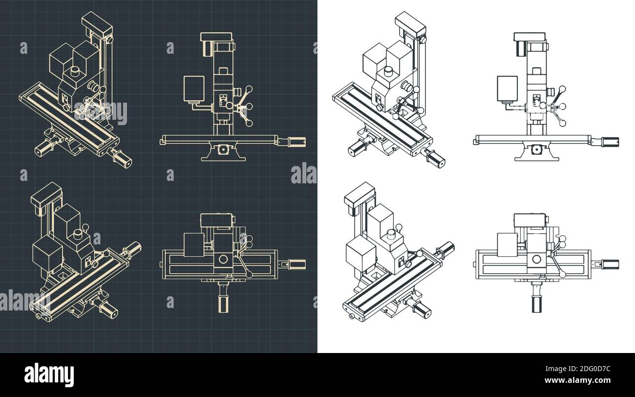 Illustrazione vettoriale stilizzata di una fresatura cnc da tavolo e ...
