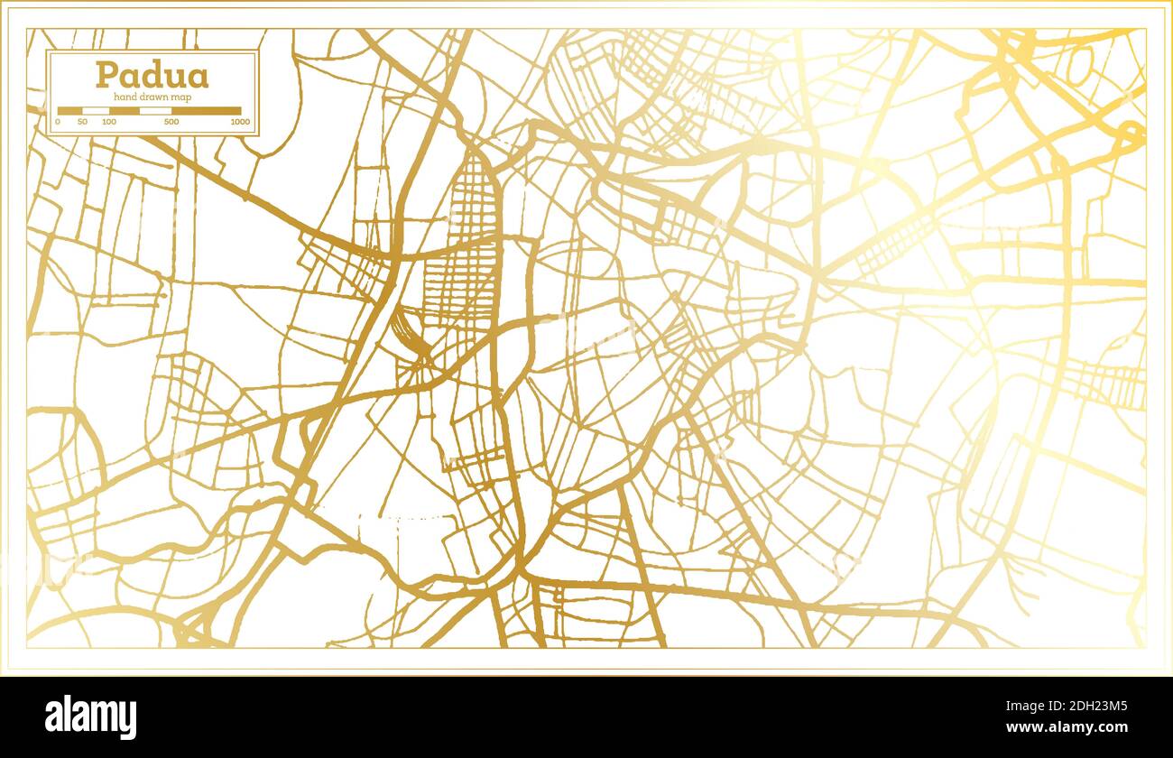Padova Mappa della città in stile retro in colore dorato. Mappa di ...