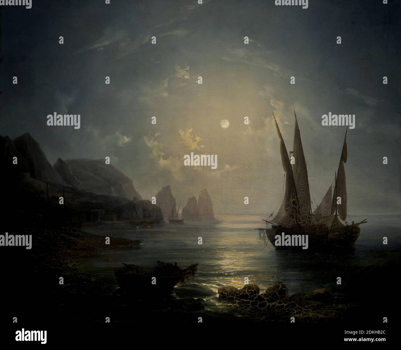 Salvatore Fergola. 1796-1874. Nocturne su Capri. 1843. dipinto ad olio ...