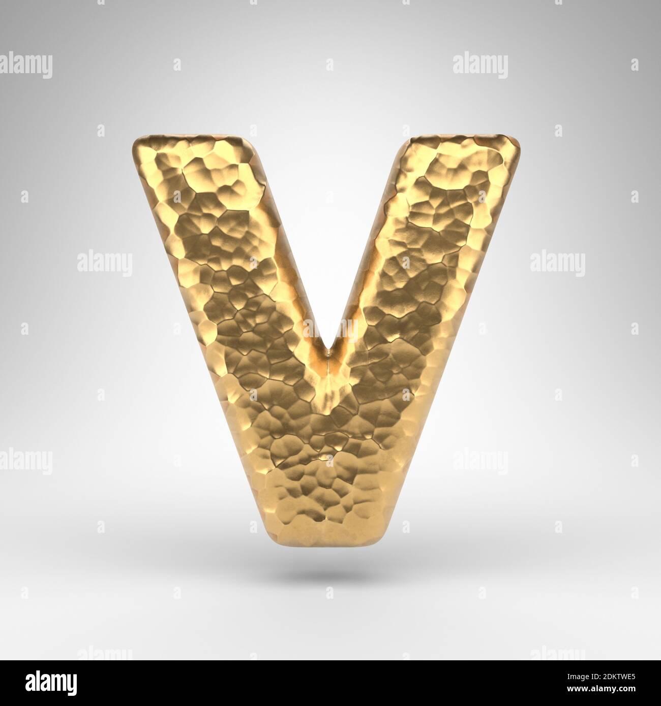 Lettera V maiuscola su sfondo bianco. Font 3D con rendering in ottone ...