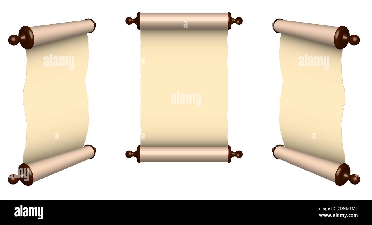 set di vecchi rotoli con carta antica. Carta papiro arrotolata. Lettere ...