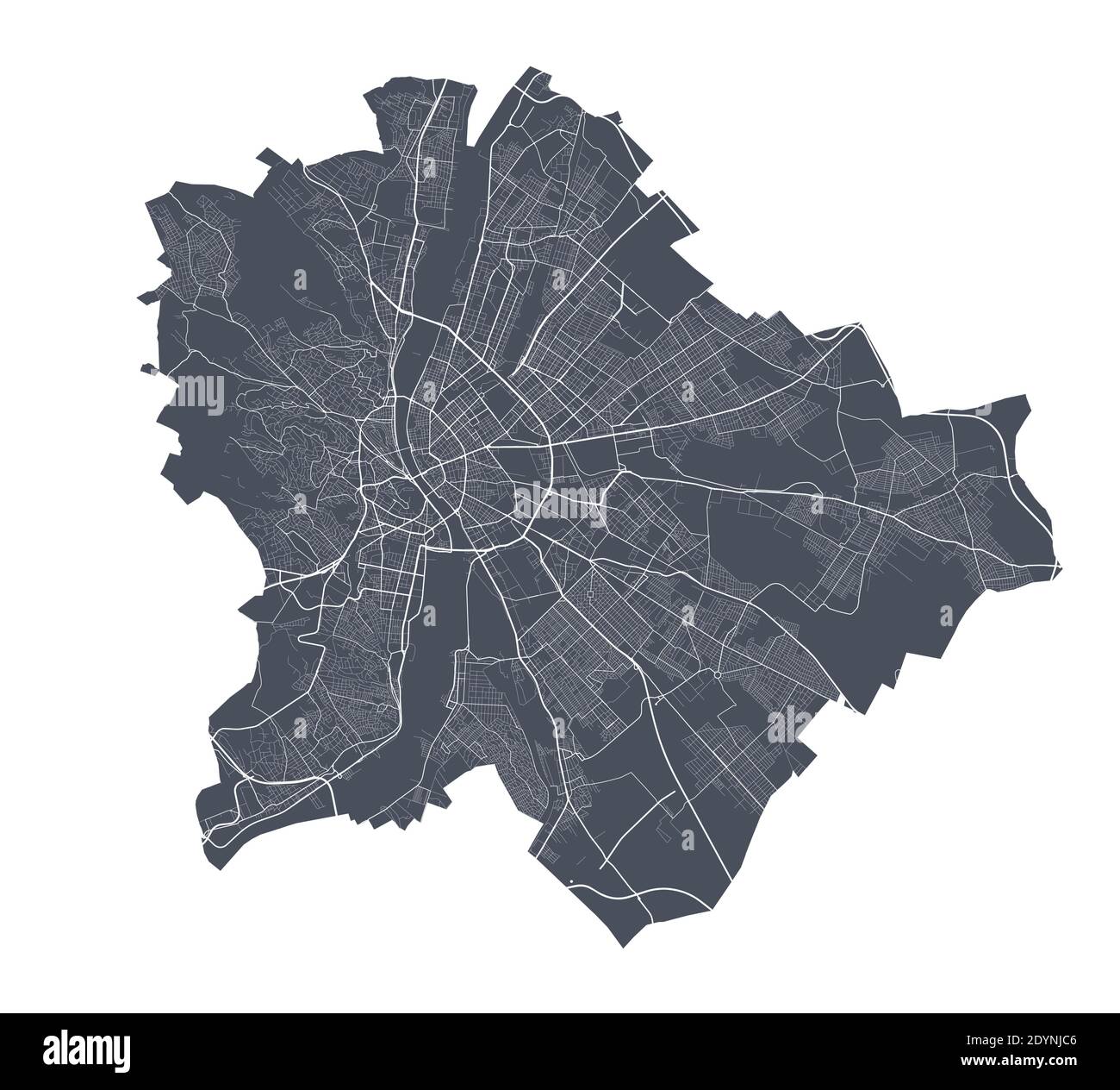 Mappa di Budapest. Mappa vettoriale dettagliata dell'area ...