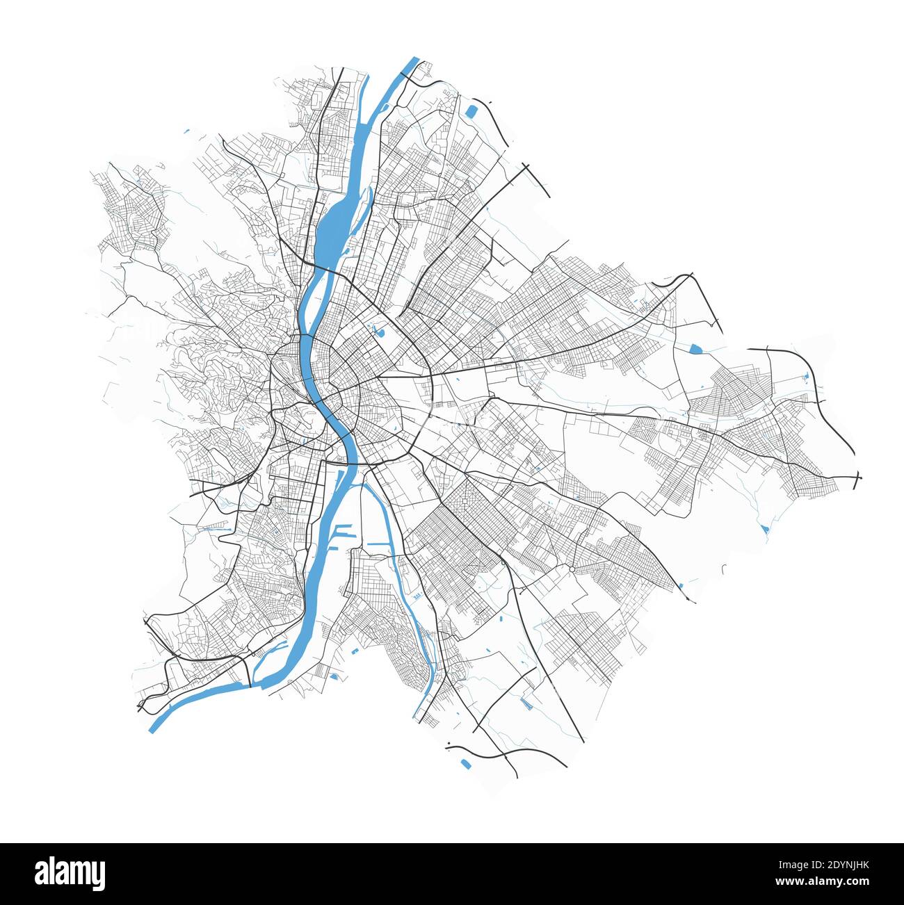 Mappa di Budapest. Mappa vettoriale dettagliata dell'area ...