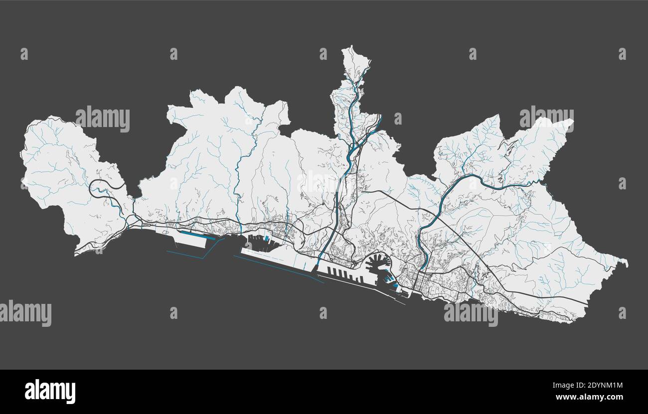 Mappa di Genova. Mappa dettagliata dell'area amministrativa della città ...