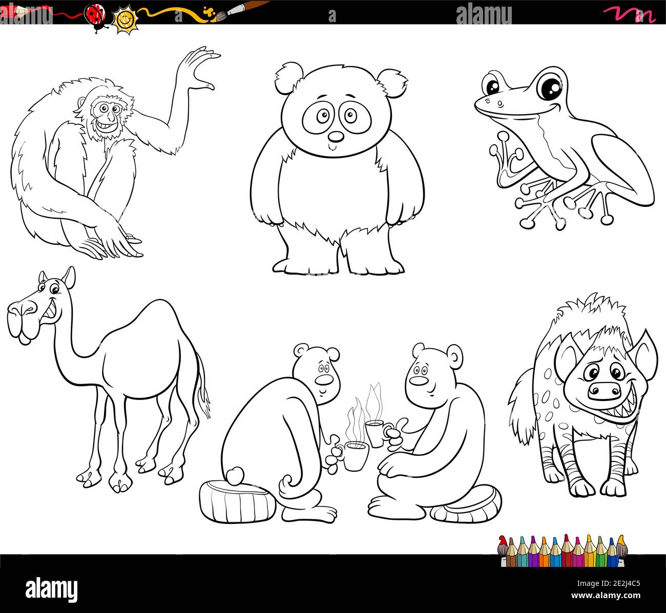 Cartoni animati in bianco e nero illustrazione di animali set di ...