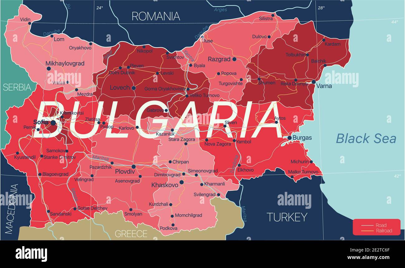 Paese Bulgaria Mappa dettagliata modificabile con regioni città e città ...