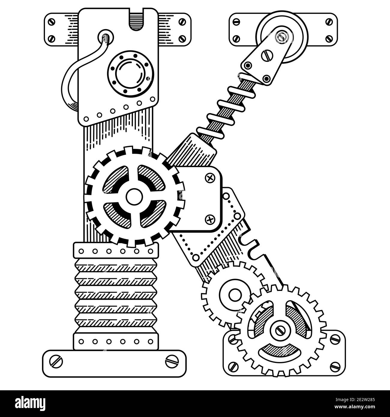 Libro da colorare vettoriale per adulti. Font steampunk. Alfabeto ...