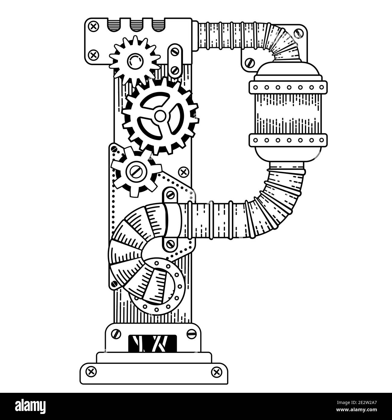 Libro da colorare vettoriale per adulti. Font steampunk. Alfabeto ...