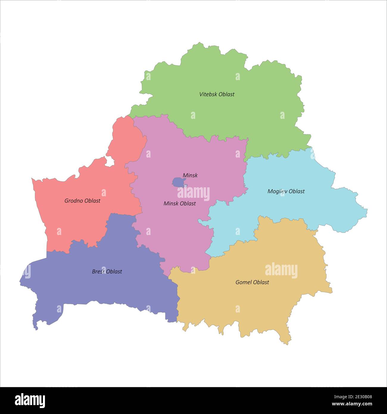 Mappa colorata di alta qualità della Bielorussia con i suoi confini le ...