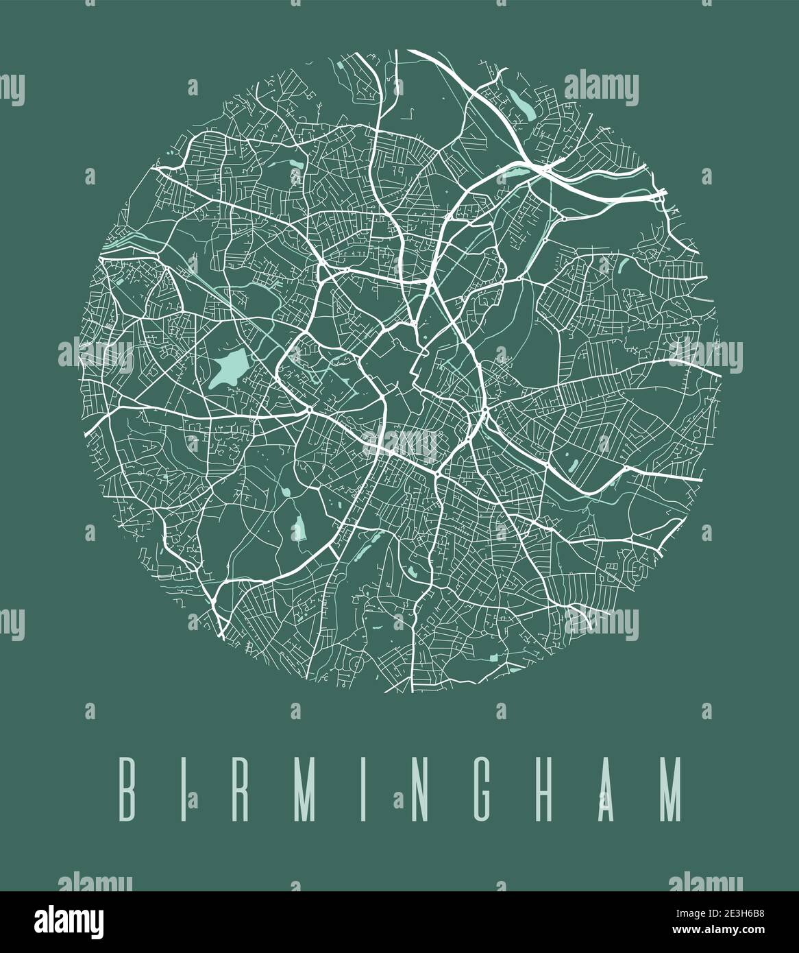 Poster della mappa di Birmingham. Mappa decorativa della città di Birmingham. Paesaggio urbano ...
