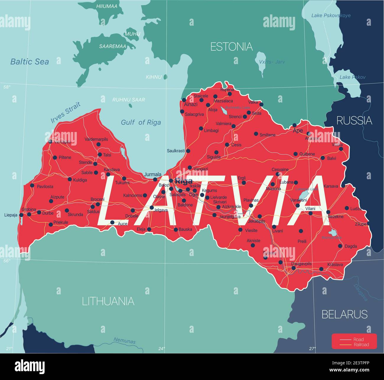 Paese Lettonia Mappa dettagliata modificabile con regioni città e città ...