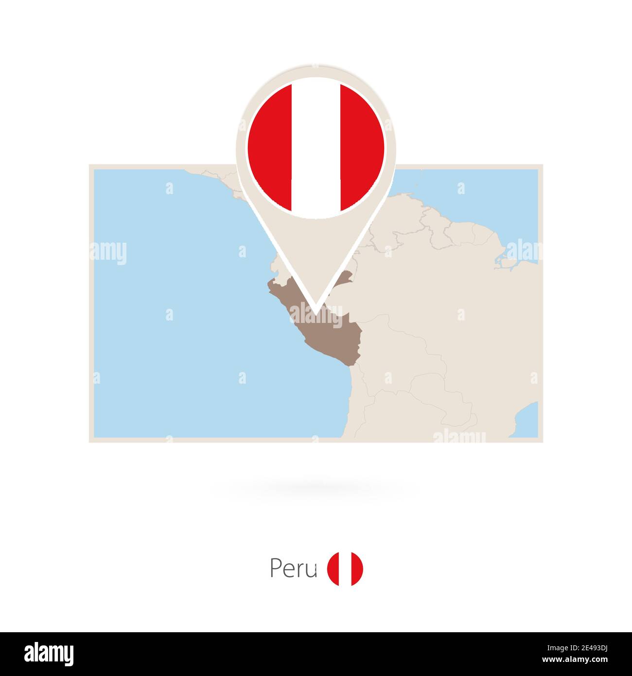 Mappa rettangolare del Perù con icona pin del Perù Immagine e ...