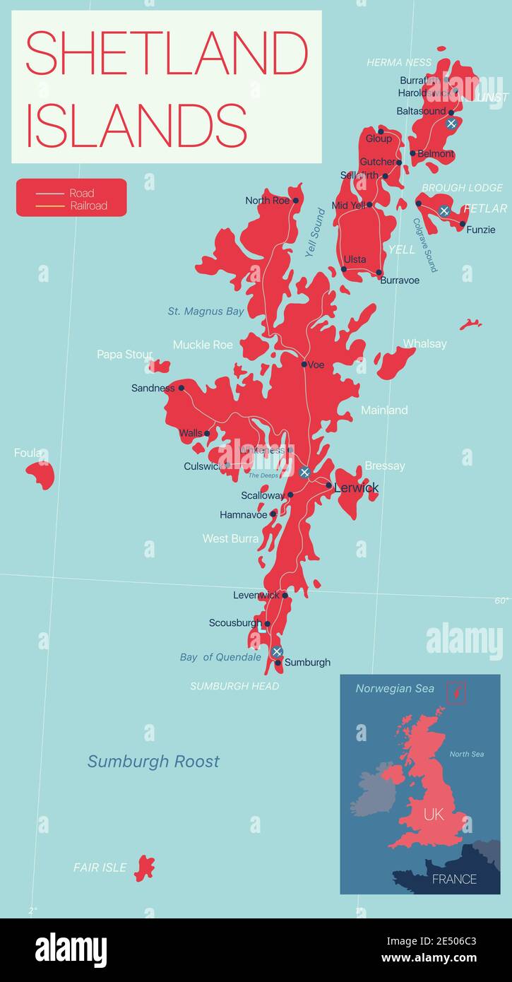 Isole Shetland Mappa dettagliata modificabile con regioni città e città ...