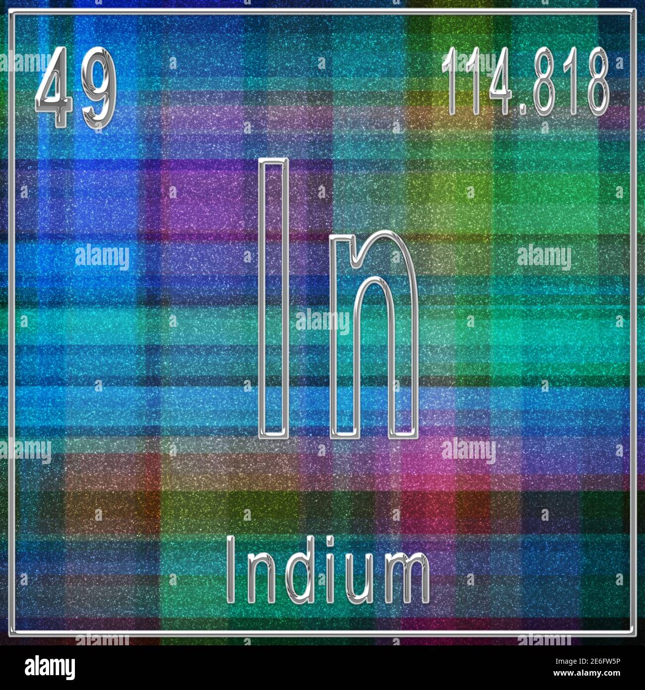 Elemento chimico indio, segno con numero atomico e peso atomico ...
