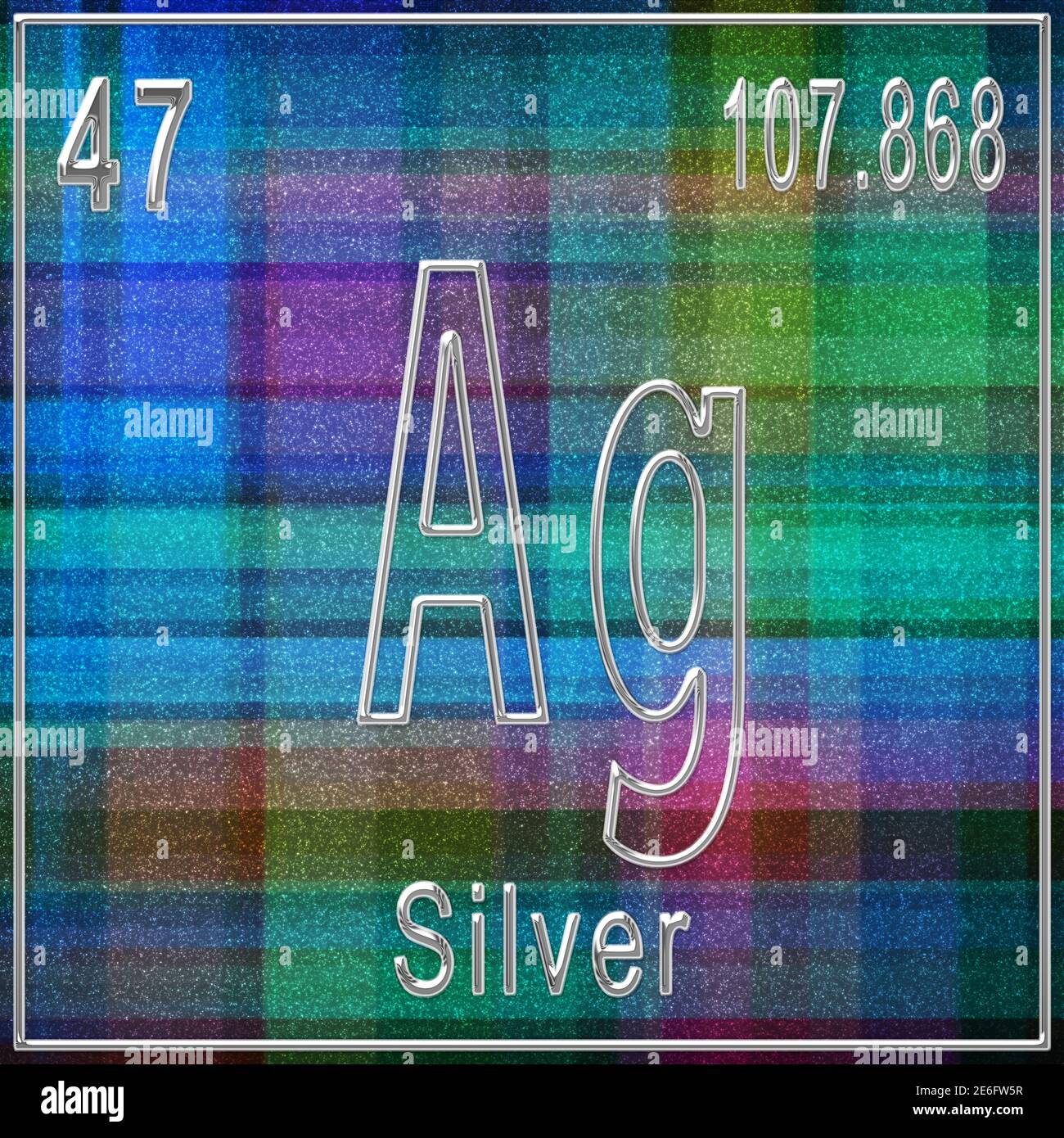 Elemento chimico in argento, segno con numero atomico e peso atomico ...