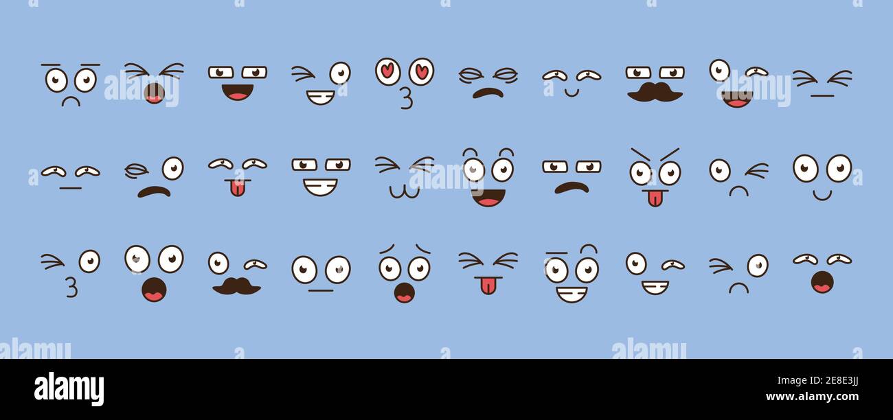 pacchetto di trenta volti cartoon emoticon icone disegno vettoriale ...