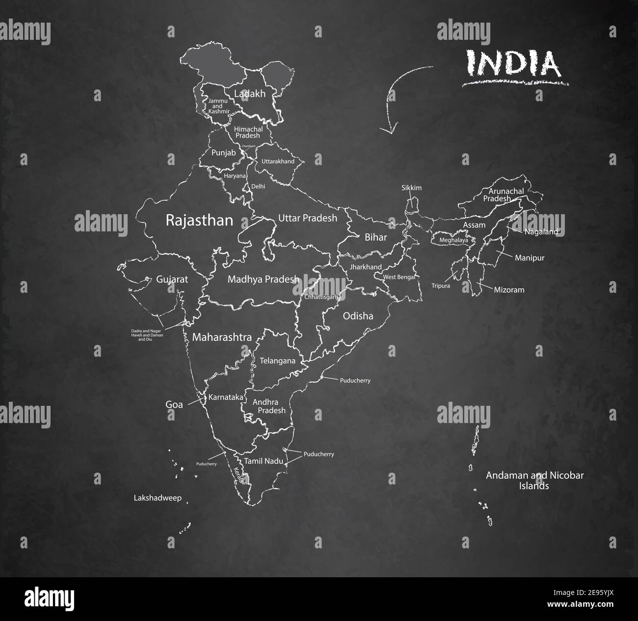 India mappa divisione amministrativa, separa regioni e nomi singole ...