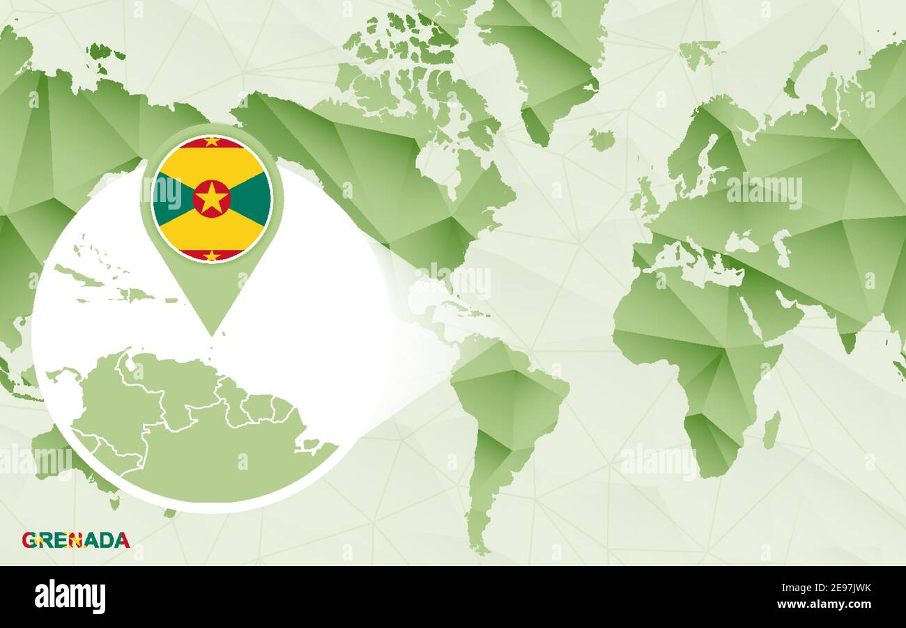 Mappa del mondo centrico americano con mappa ingrandita di Grenada ...