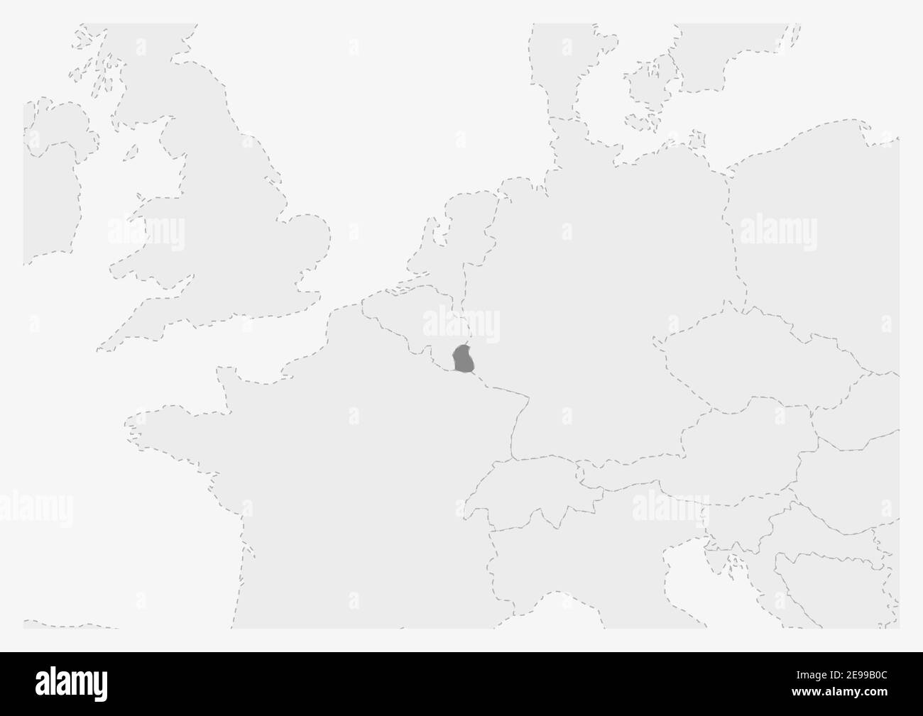 Mappa dell'Europa con mappa del Lussemburgo evidenziata, mappa grigia ...