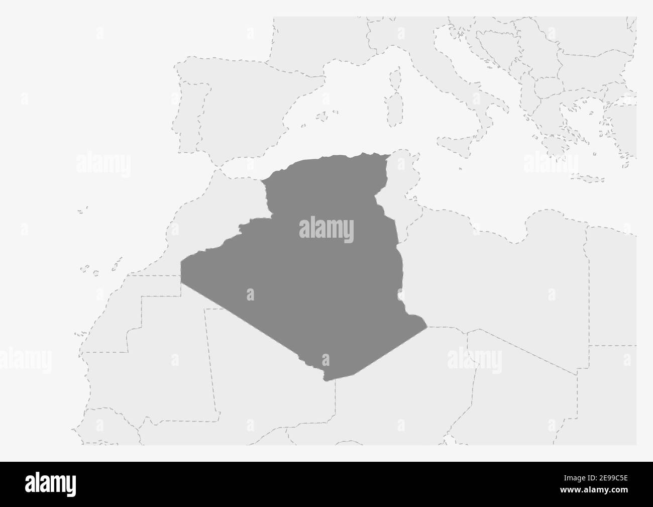 Mappa dell'Africa con mappa dell'Algeria evidenziata, mappa grigia dell ...