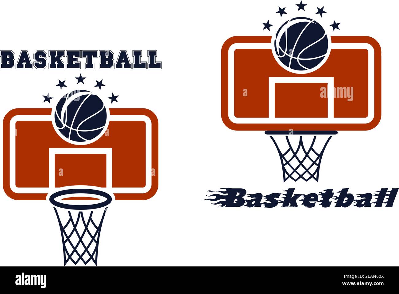 Simboli di basket e emblemi con backboard e palla volante Immagine e ...