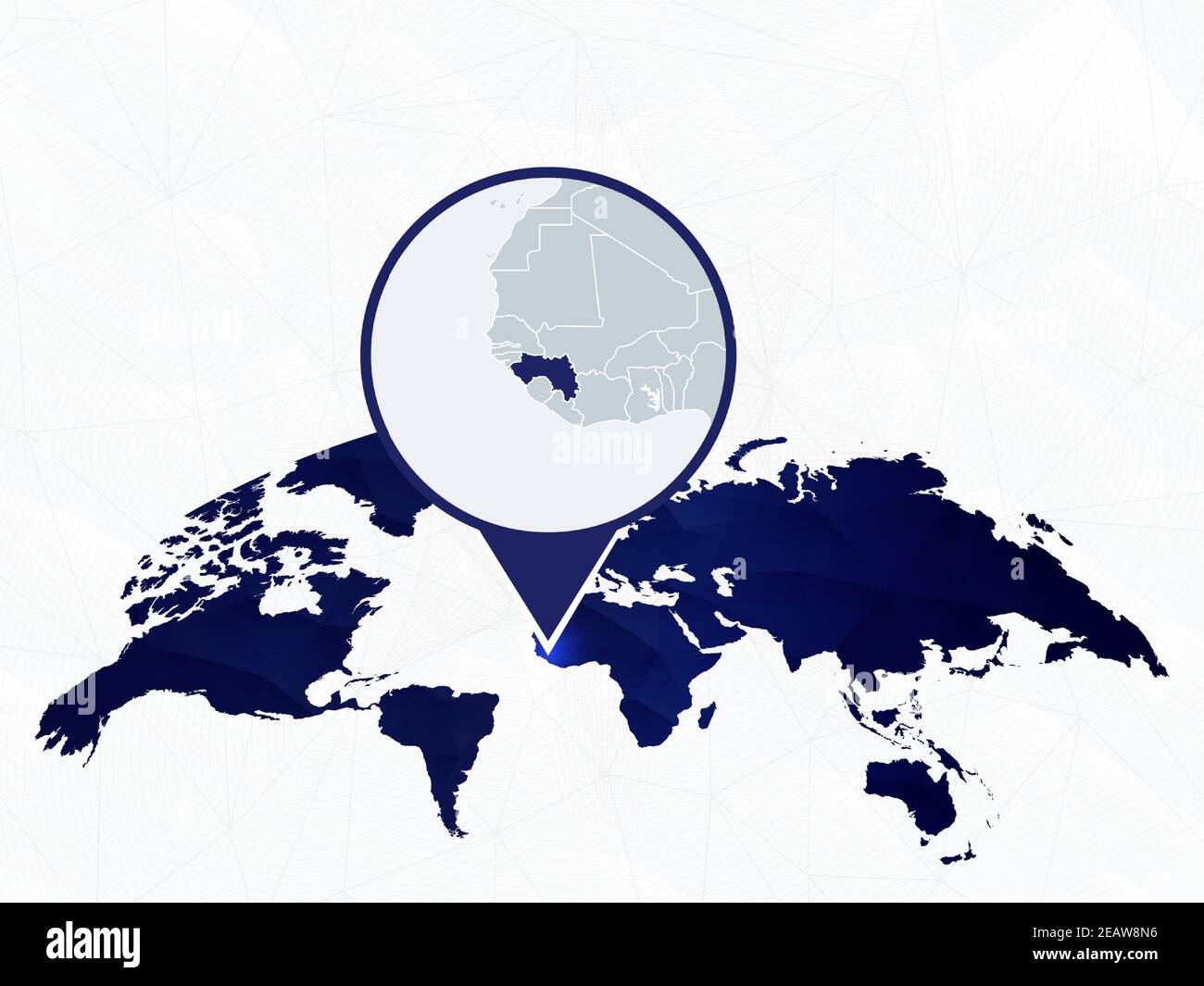 Guinea Mappa dettagliata evidenziata sulla mappa mondiale arrotondata ...
