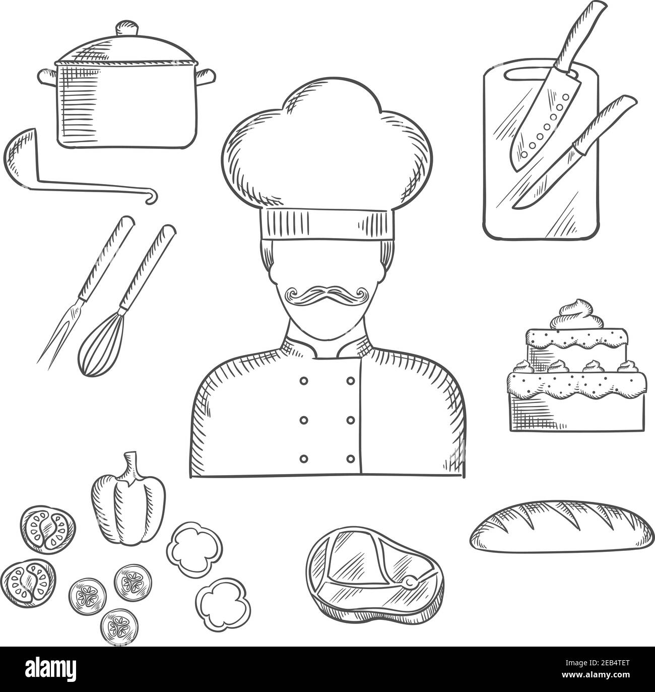 Professione di cuoco disegno disegnato a mano con schizzo di uomo in ...