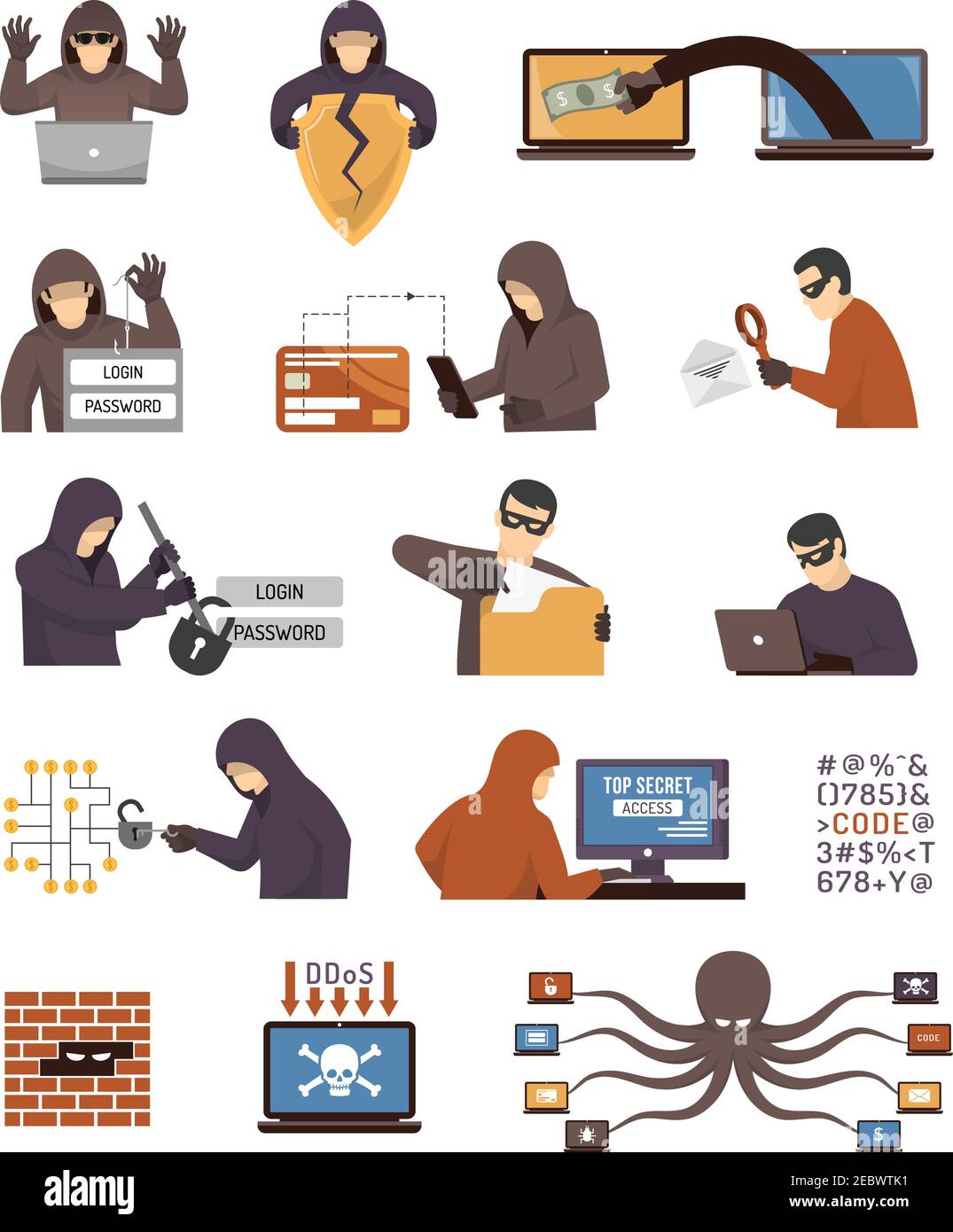 Strumenti di hacker di sicurezza di Internet trucchi e schemi di icone ...