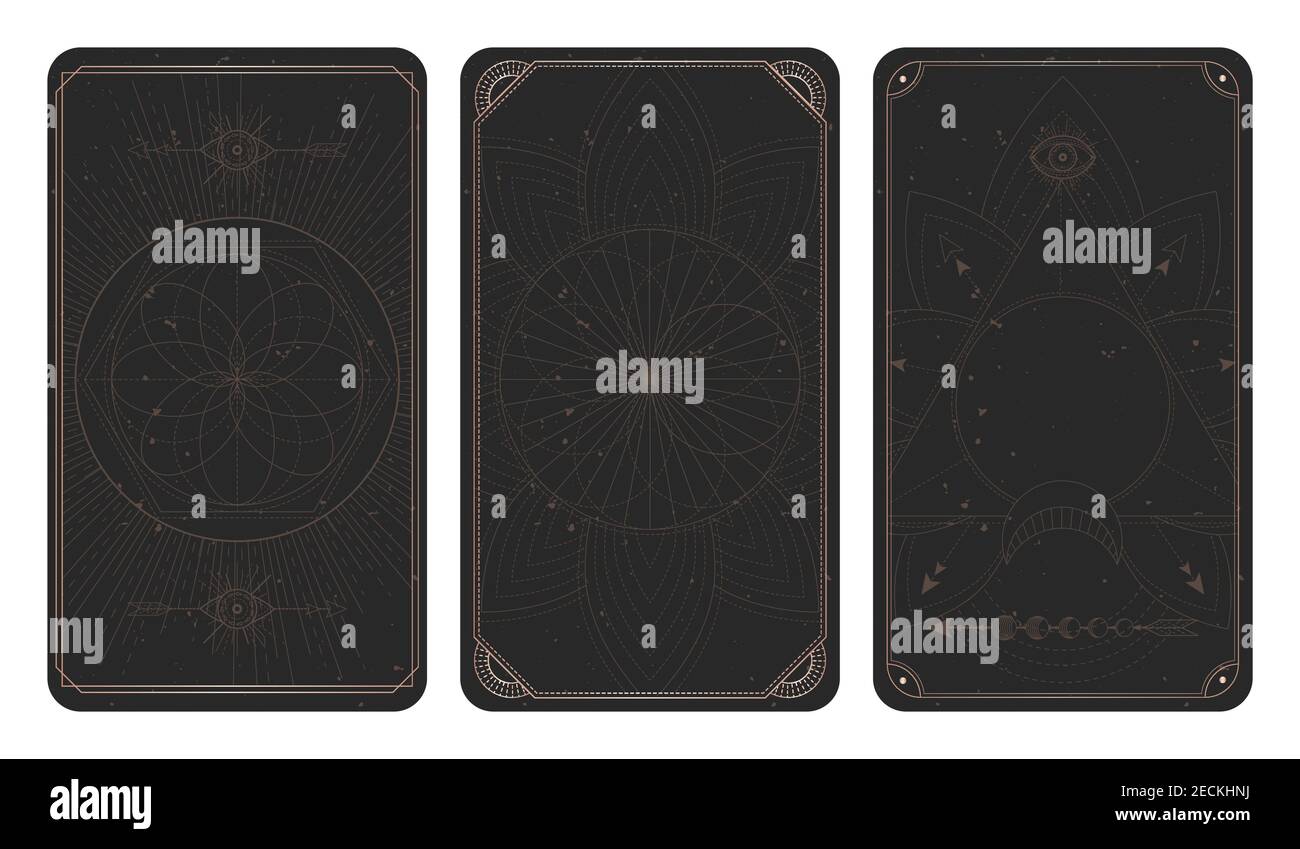 Insieme vettoriale di tre sfondi scuri con simboli geometrici, trame ...