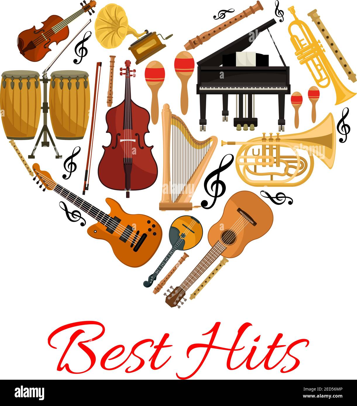 Miglior successo strumenti musicali simbolo in forma di cuore. Vector ...
