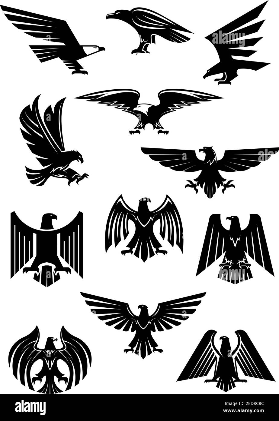 Aquila araldica e falco, stemma falco. Aquila con ampio tatuaggio ad ...