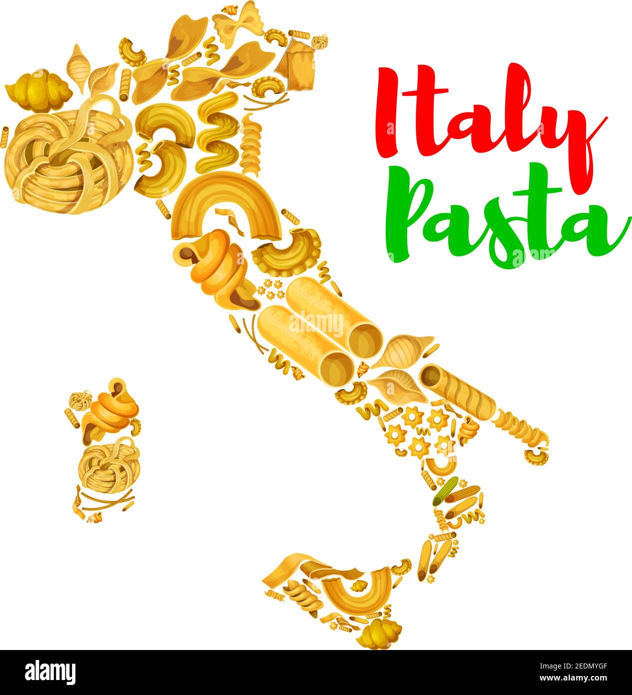 Mappa Italia con pasta. Poster vettoriale dei maccheroni italiani ...