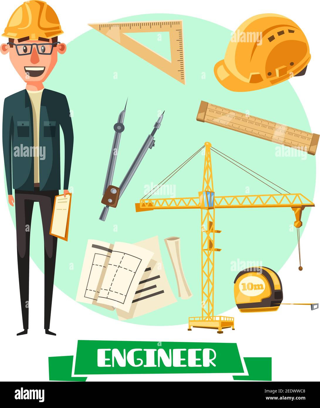 Icona del cartone animato della professione di ingegnere. Architetto o ...