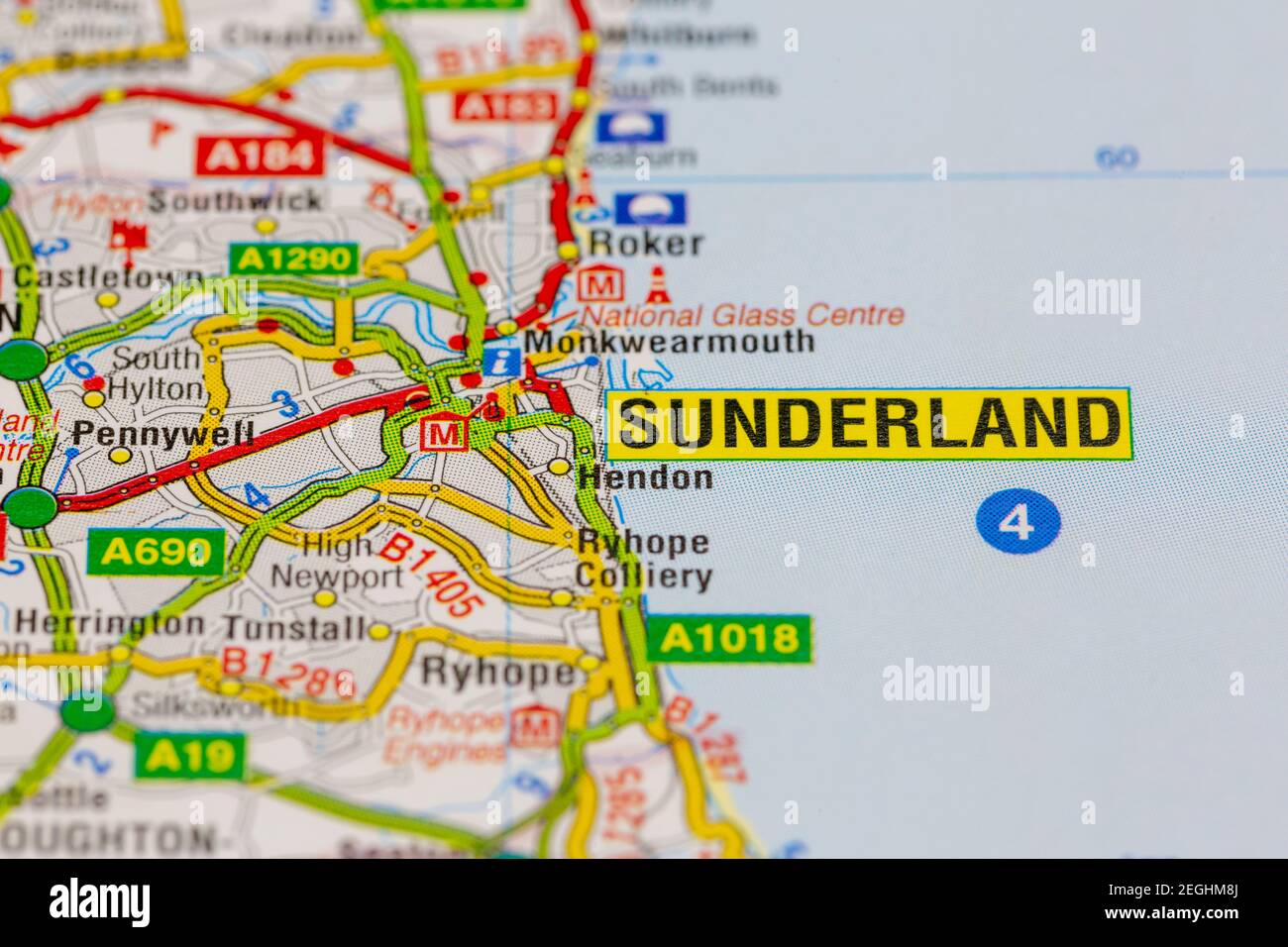Sunderland e le aree circostanti visualizzate su una mappa stradale o ...