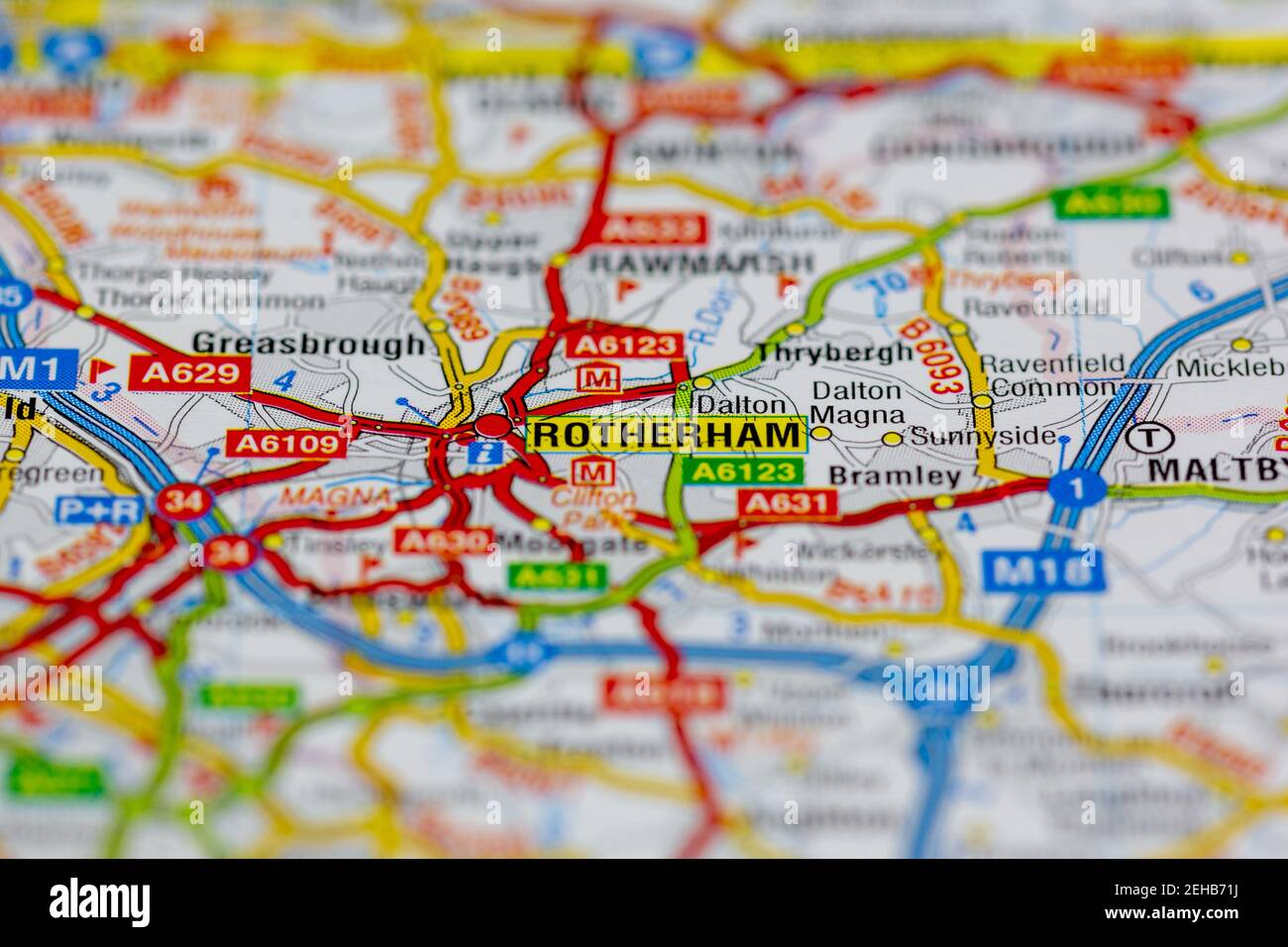Rotherham e le zone circostanti sono mostrate su una mappa stradale o ...